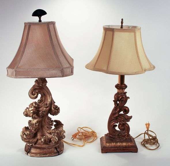GOLD GUILD TABLE LAMPS WITH DECORATIVE SCROLL BASES. - Auction Ohio