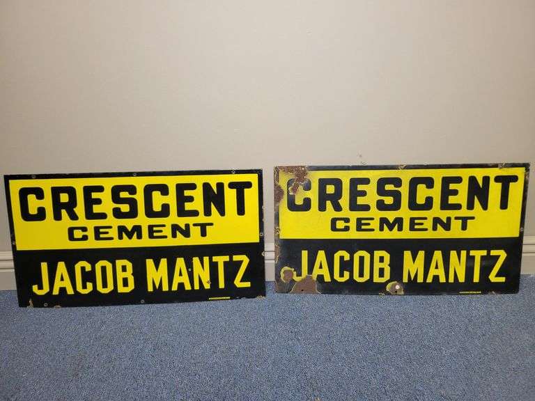 Pair of Vintage Crescent Cement “Jacob Mantz” Metal Signs - Auction Ohio