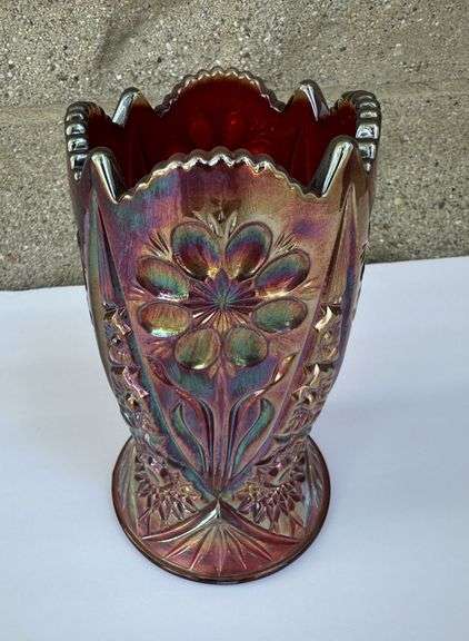 Antique Imperial Glass La Rochelle Ruby Carnival Vase #474 - Auction Ohio