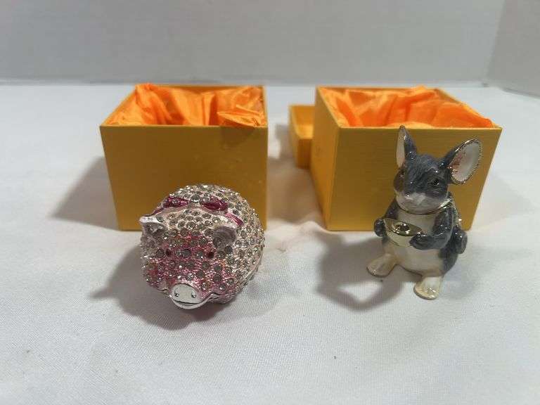 Bejeweled Pig & Mouse Trinket Boxes - Auction Ohio