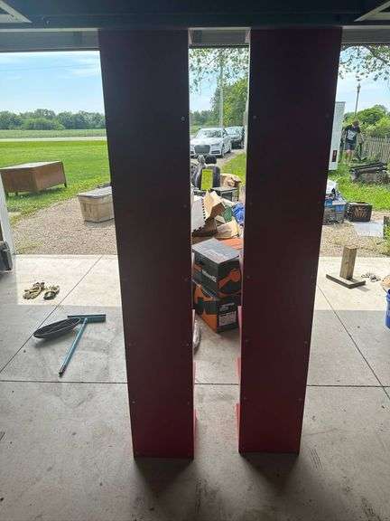 Red Powder-Coated Metal Display Shelves with Adjustable Tiers - Auction ...