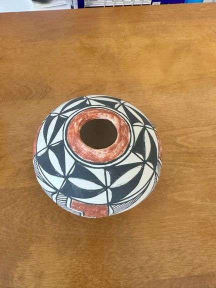 Native-Inspired Hand-Painted Geometric Clay Pot - Auction Ohio