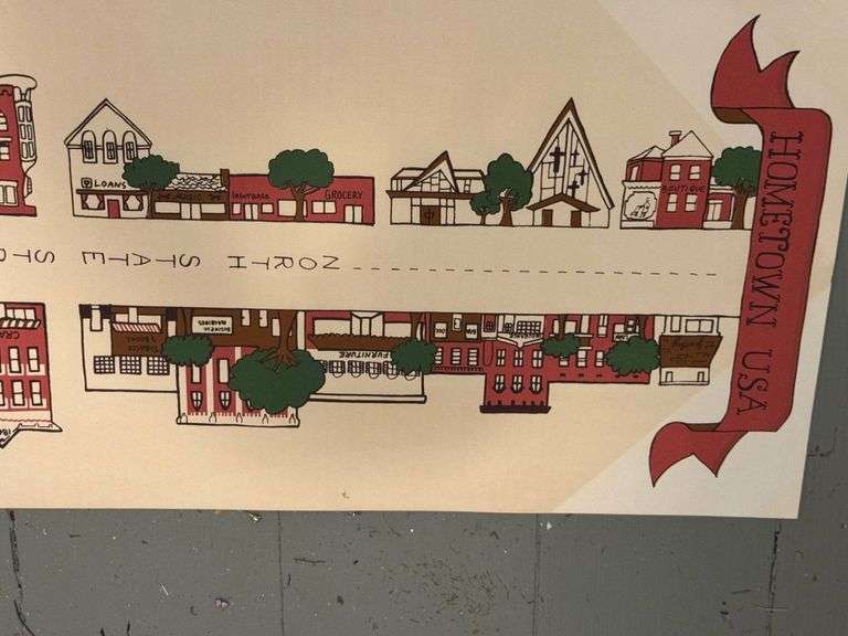 Illustrated Poster Depicting ‘Hometown USA,’ Westerville, Ohio, Founded ...