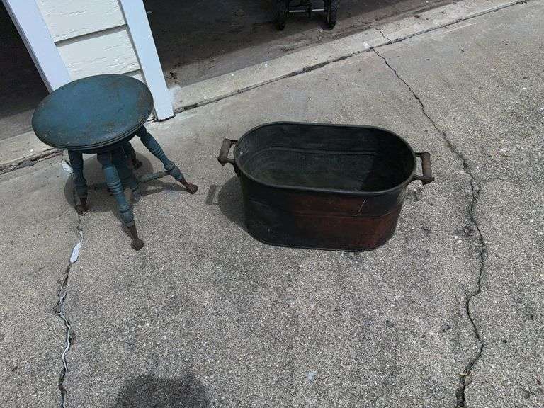Copper Boiler and Claw and Ball Painted Organ Stool - Auction Ohio