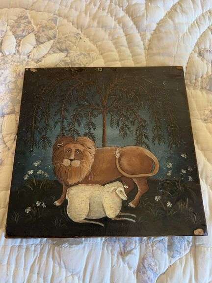 David's Lion & Sheep Wood Plaque Print 10"X10" Minor Damage On Edge ...