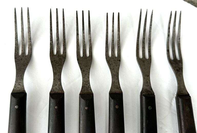 Civil War Era 3 Tine Dinner Fork & Serving Fork Wood Handle Flatware - Auction Ohio