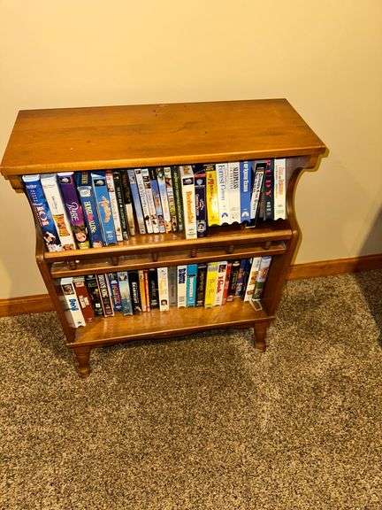 Wooden Bookshelf with Assorted VHS Movie Collection - Auction Ohio