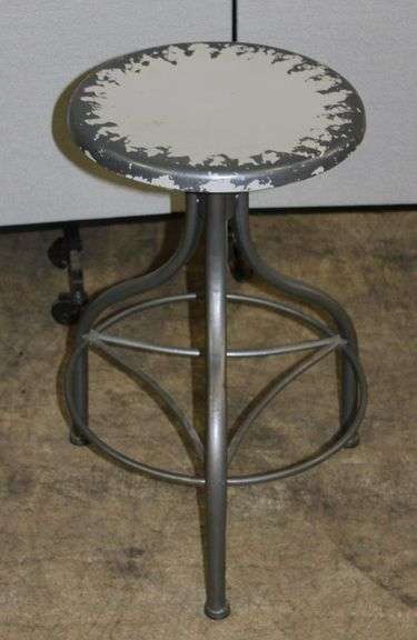 Metal Stool with Painted Round Seat - Auction Ohio