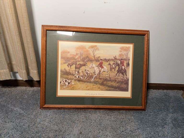 Framed Equestrian Hunt Scene Print with Glass - Auction Ohio