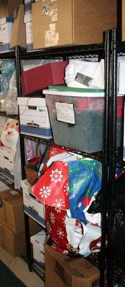Metal Storage Rack With Assorted Holiday Decorations and Containers ...