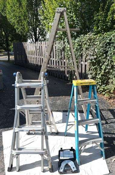 8-Foot Step Ladder, 4-Foot Step Ladder, 18-Foot Folding Ladder & Extra ...