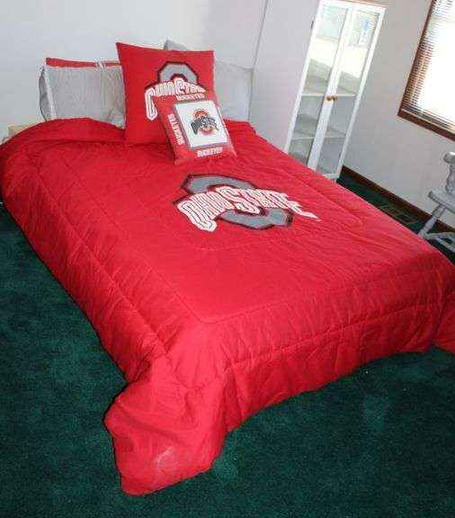 Full-Size Bed with Mattress, Frame, and Ohio State Buckeyes Bedding Set ...