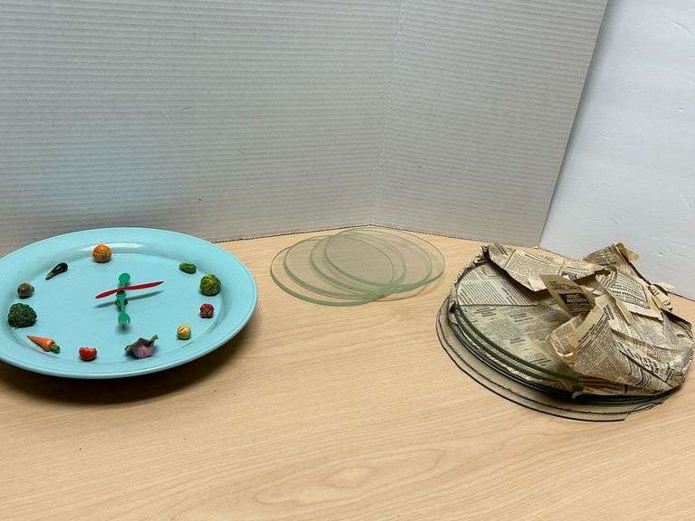 Justa Co. Ceramic Wall Clock with Vegetable Motif & Round Glass Inserts ...