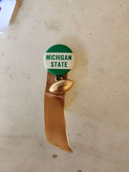 Vintage Michigan State Button/Pin W/Football Charm - Auction Ohio