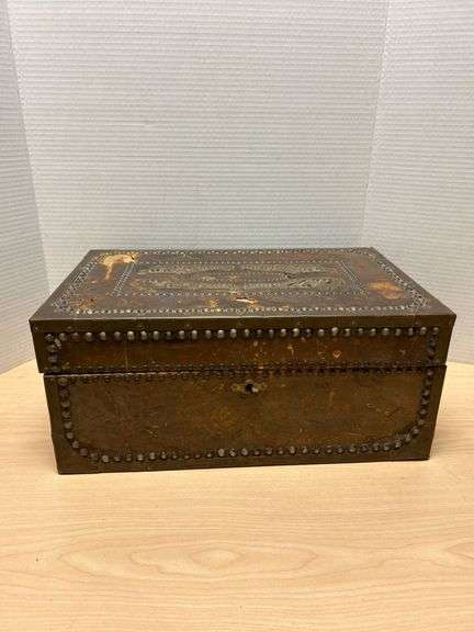 Decorative Metal-Clad Wooden Box with Red Interior Lining - Auction Ohio
