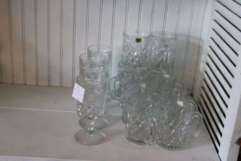 Arcoroc Pressed Glass Mugs and Stemware with Diamond-Cut Pattern ...