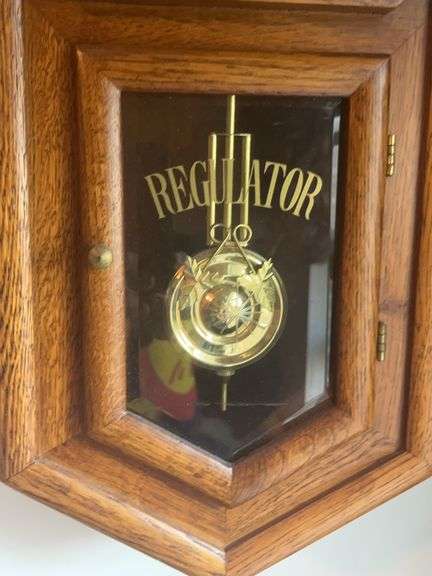 Wall-Mounted Octagonal Wood Frame Regulator Clock with Brass Accents ...