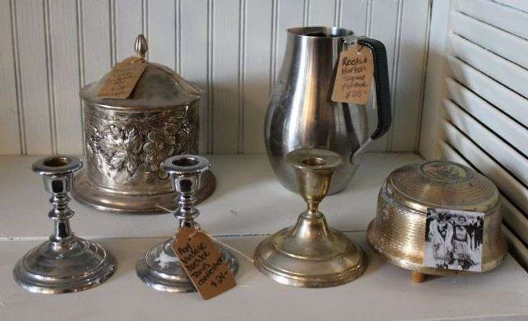 Silver and Metal Items Including Reed & Barton Pitcher, Trinket Box ...