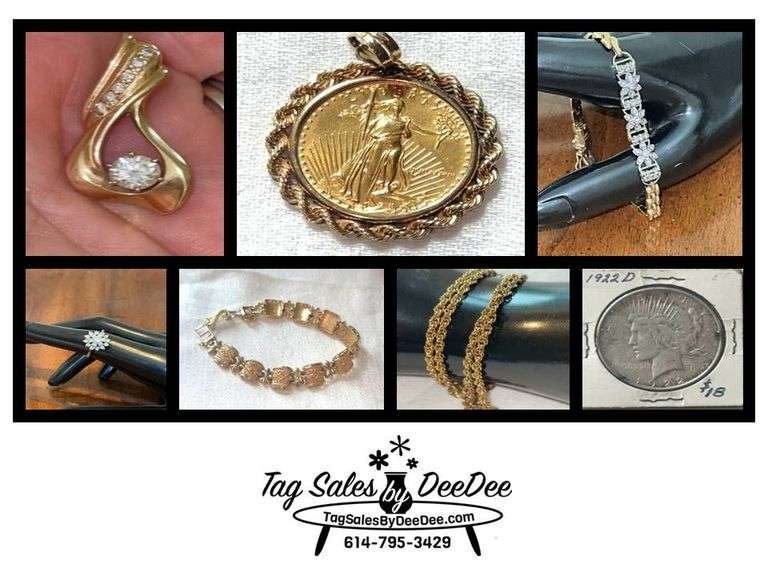 $25 gold coin, fine jewelry- 14k gold and diamond necklaces, rings ...