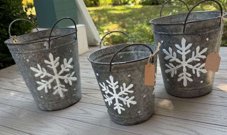 NEW Three Metal Buckets with Snowflake Designs and Handles - Auction Ohio