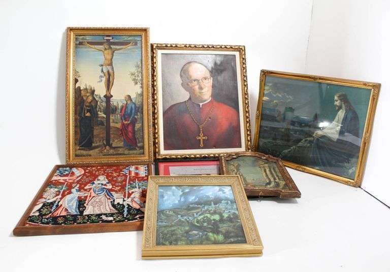 FRAMED RELIGIOUS ART INCLUDING CROSSTITCH AND EL GRECO PRINT. - Auction ...