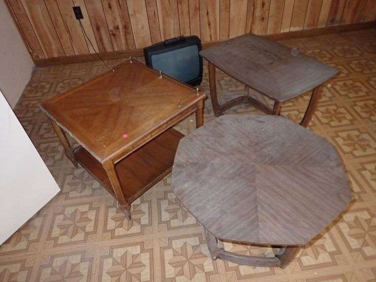Three Wooden Side Tables with Dust Accumulation - Auction Ohio