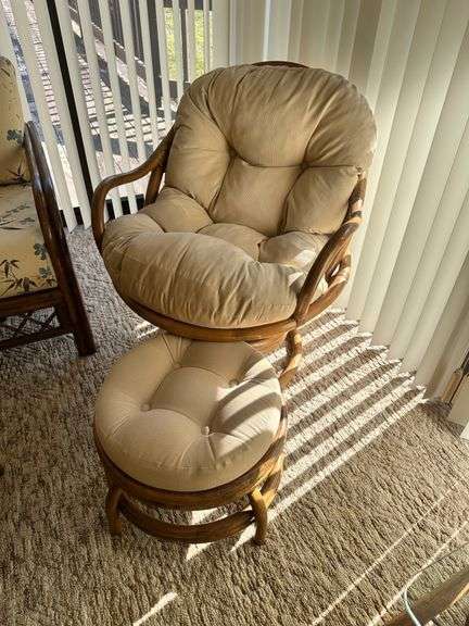 Rattan Swivel Chair with Ottoman - Auction Ohio
