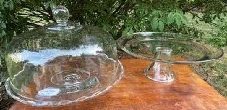 Two Vintage Glass Cake Stand with Dome Lid and Pedestal Base - Auction Ohio