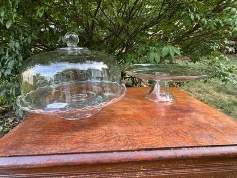 Two Vintage Glass Cake Stand with Dome Lid and Pedestal Base - Auction Ohio
