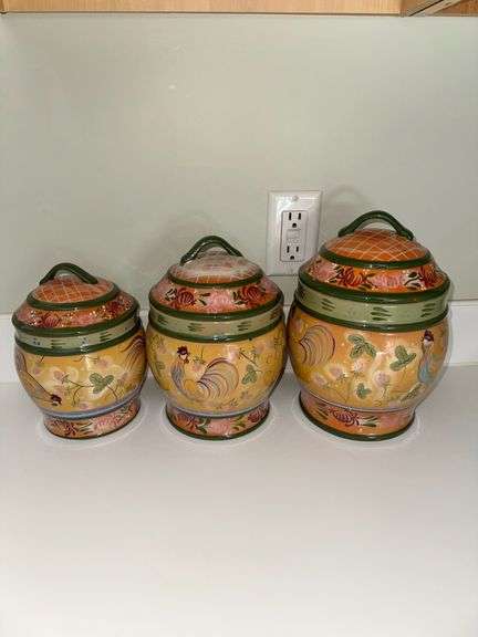 Set of Three Hand-painted Canisters - Auction Ohio