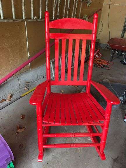 Red Wooden Rocking Chair With Slatted Design - Auction Ohio