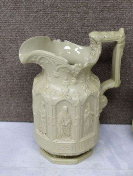 Four Ceramic Pitchers, Including Relief Decorated and Ironstone Designs ...