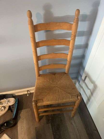 Ladder-Back Wooden Chair with Woven Rush Seat - Auction Ohio