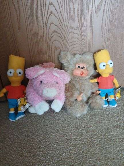 Bart Simpson plush, pig plush, and monkey thumbkey plush. - Auction Ohio