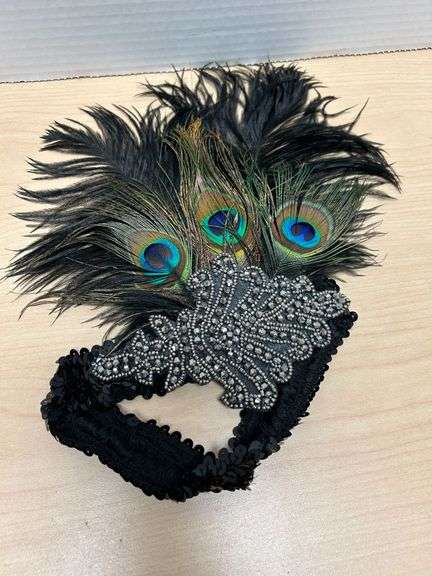1920s Flapper Style Beaded Peacock Feather Headpiece - Auction Ohio