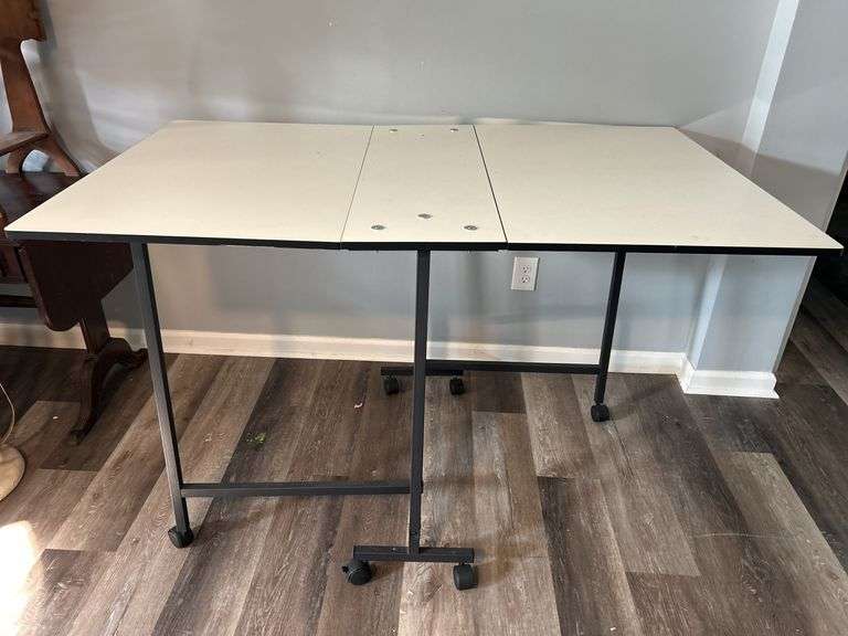 Collapsible Multi-Panel Table with Rolling Metal Frame - Auction Ohio