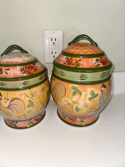 Set of Three Hand-painted Canisters - Auction Ohio