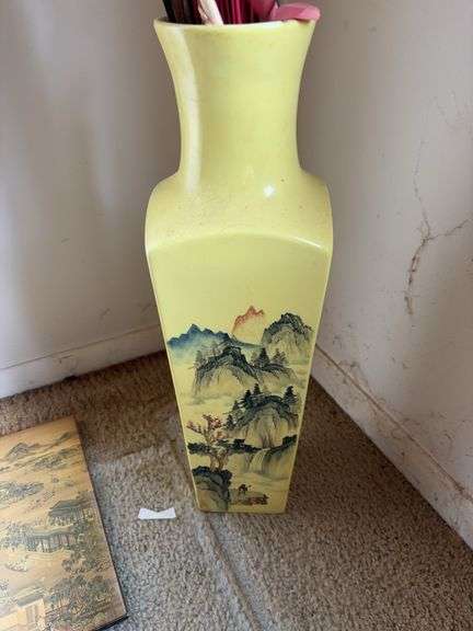 Vintage Asian Yellow Porcelain Vase and Prints - Auction Ohio