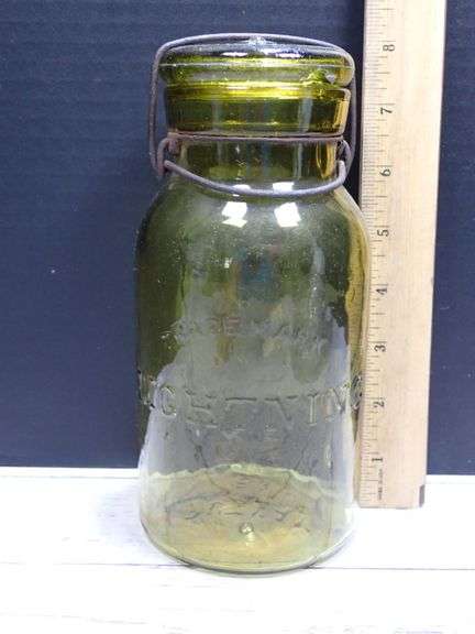Putnam Lightning Jar with Wire Bail Closure, Amber Glass - Auction Ohio