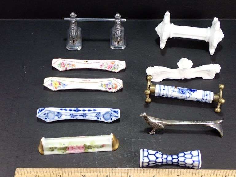 Nine Ceramic and Metal Knife Rests with Floral and Animal Designs ...