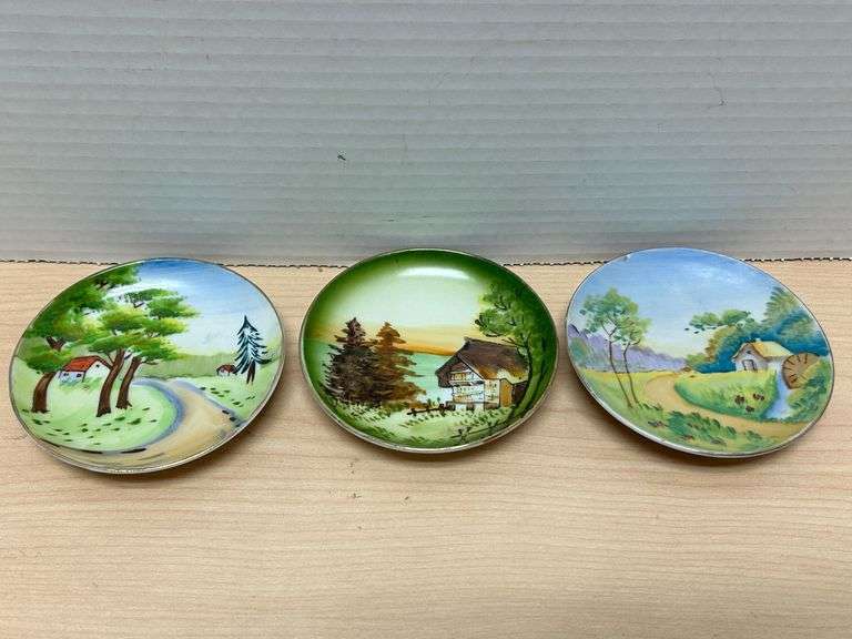 Set of 3 Hand-Painted Miniature Plates – Scenic Cottages & Landscapes ...