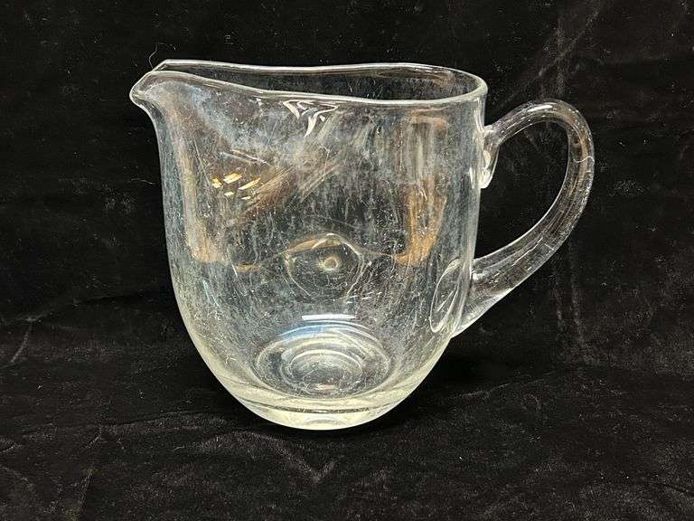 Vintage Clear Glass Pitcher – Heavy Base, Applied Handle, 6-5/8"H – Age ...