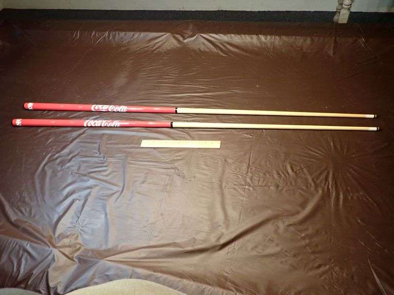 Coca-Cola Branded Pool Cue Set with Red Decorated Handles - Auction Ohio