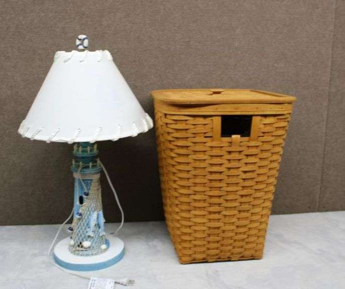 Longaberger Handwoven Basket Hamper and Nautical-Themed Table Lamp ...