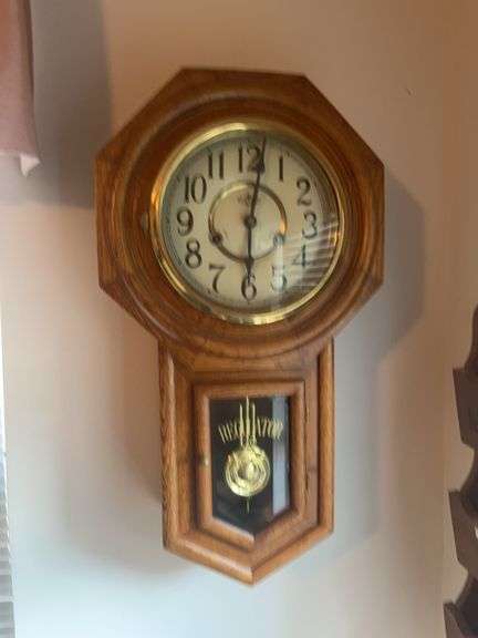 Wall-Mounted Octagonal Wood Frame Regulator Clock with Brass Accents ...