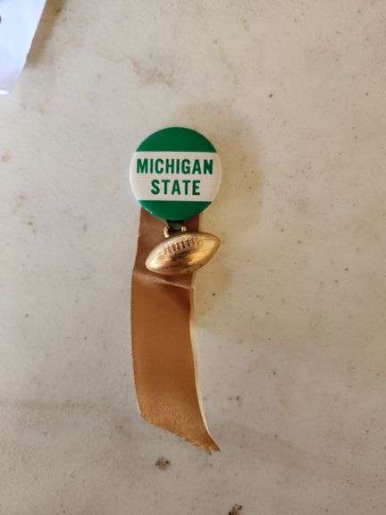 Vintage Michigan State Button/Pin W/Football Charm - Auction Ohio
