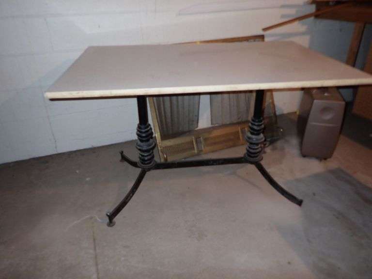 Industrial Style Iron Leg Table with Rectangular Top - Auction Ohio