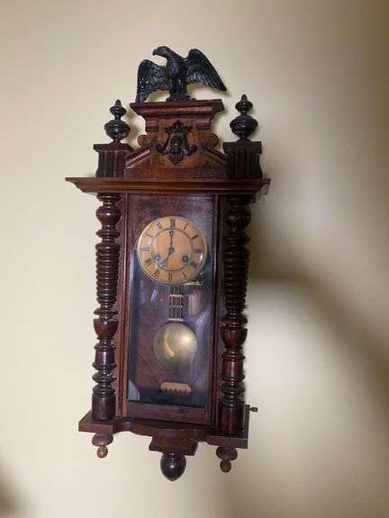 Antique German Pendulum Wall Clock with Eagle Top - Auction Ohio