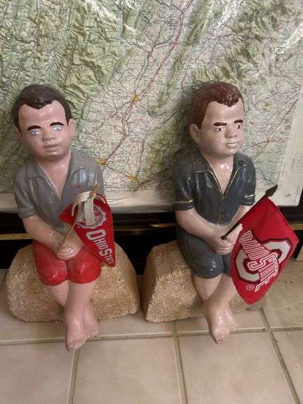Painted Ceramic Figures Holding Ohio State Memorabilia - Auction Ohio