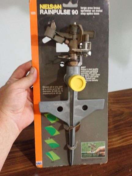 Nelson RainPulse 90 Brass Sprinkler with Metal Spike Base in Original ...